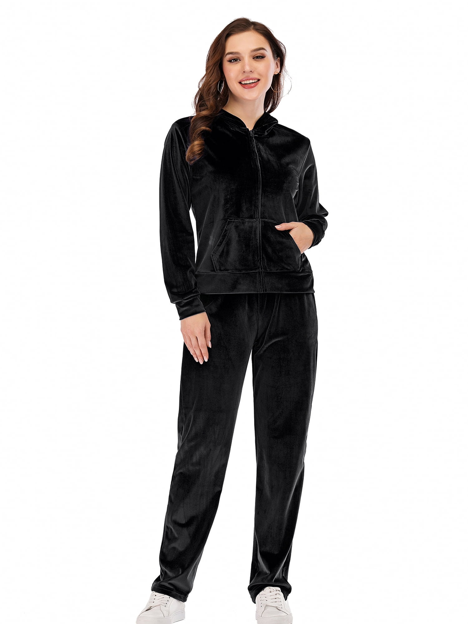 FANNYC 2 Piece Set Women's Track Suit Set Velvet Sweatsuits Jogging ...
