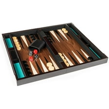 Crazy Games 15 Inch Classic Backgammon Set - Medium Brown with Leather ...