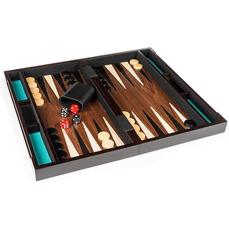 Crazy Games 15 Inch Classic Backgammon Set - Medium Brown with Leather ...