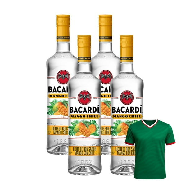 4 Licor de Ron Bacardi Mango Chile 750 ml + Jersey Verde | Bodega ...