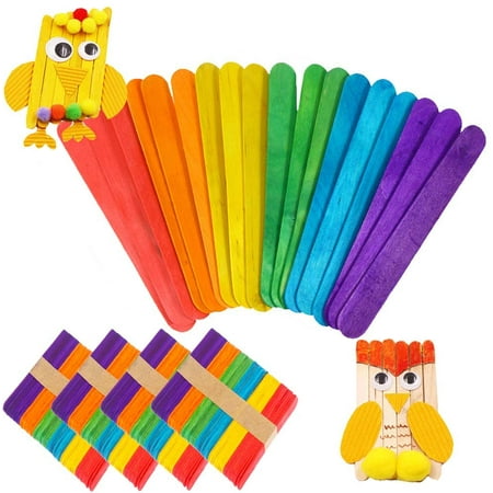 200 PCS 4-1/2 Length Colorful Craft Sticks Colored Wooden Craft Sticks ...