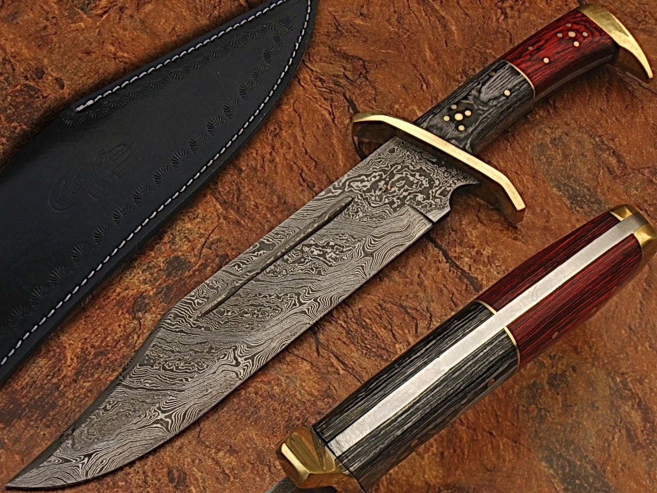 Gift For Him With Leather Sheath Damascus Steel Bowie 23 inches Bowie ...