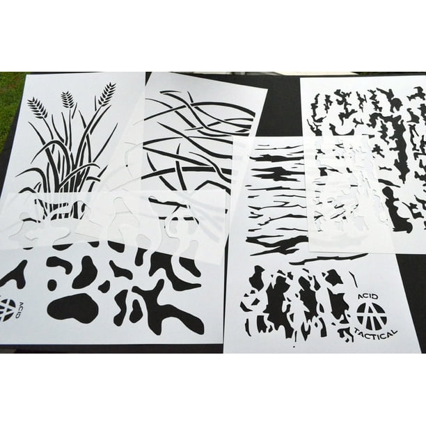 5Pack! Airbrush Camouflage Stencils Camo Duracoat 14" Wheat, Tree Bark ...