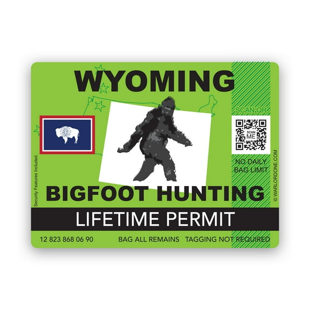 Wyoming Bigfoot Hunting Permit Sticker Decal - Self Adhesive Vinyl ...