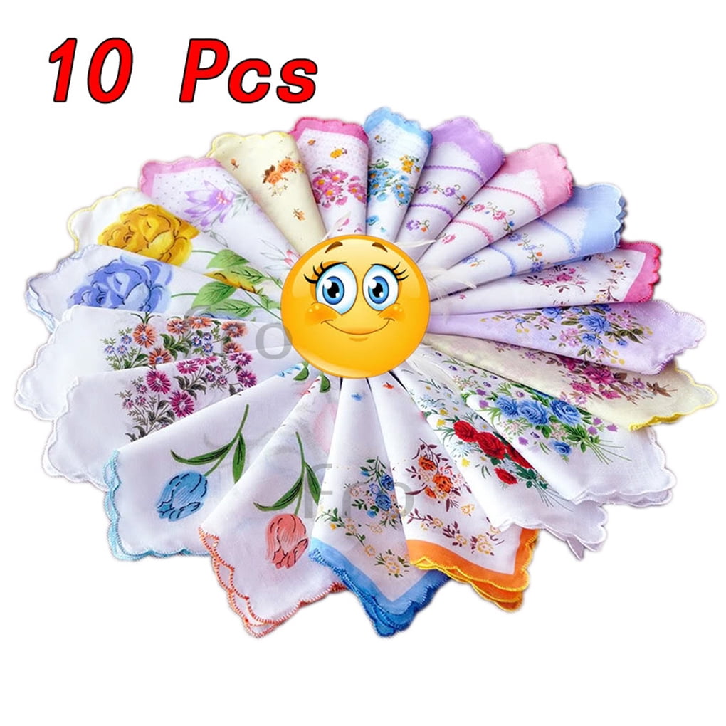 10pcs Women's Girls Handkerchiefs Vintage Floral Print Cotton Blossom ...