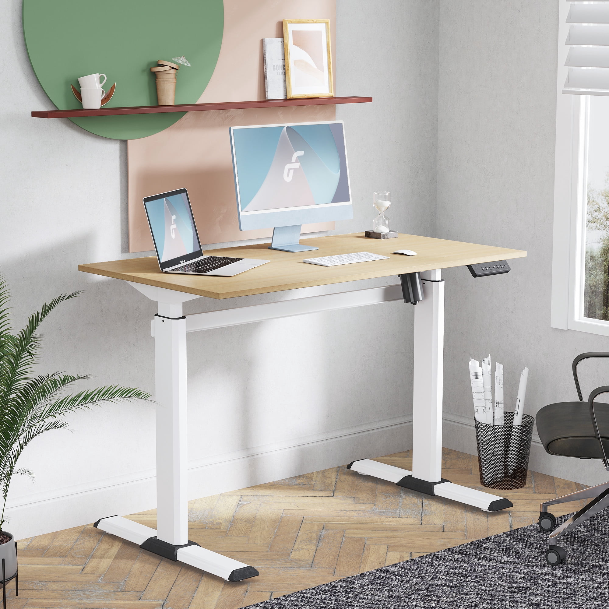 FENGE Electric Desk Height Adjustable Sit to Stand up Desk with 4 ...