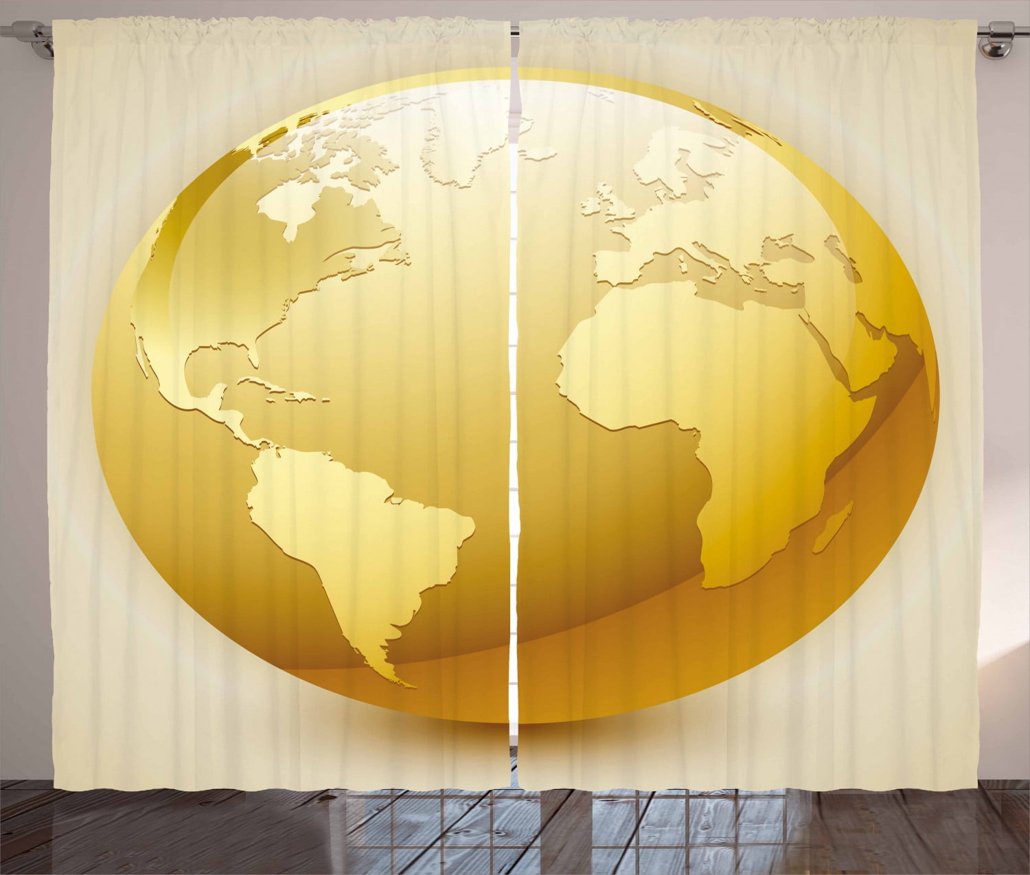 Earth Curtains 2 Panels Set, Vivid Style Earth Icon in Yellow Color ...