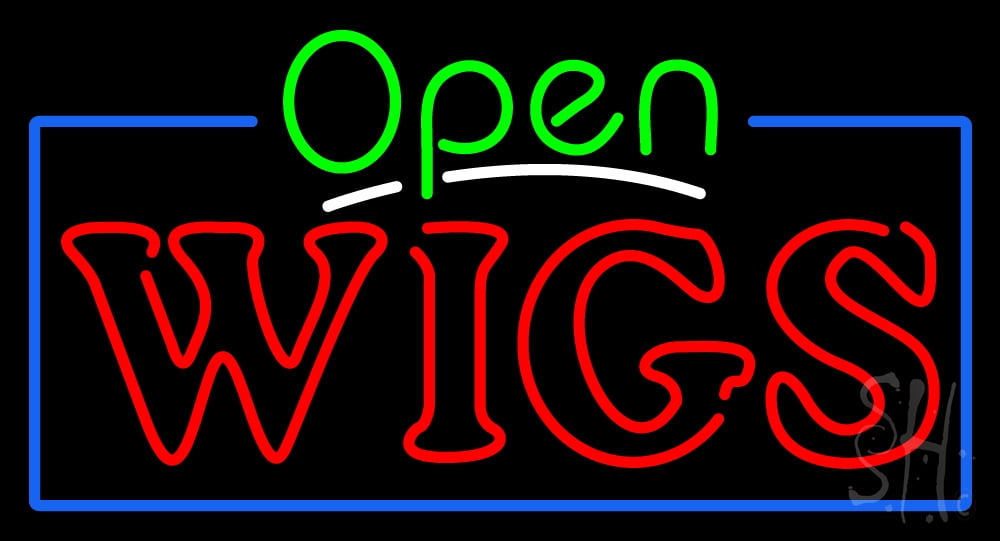 Green Open Double Stroke Wigs LED Neon Sign 13 x 24 - inches, Black ...