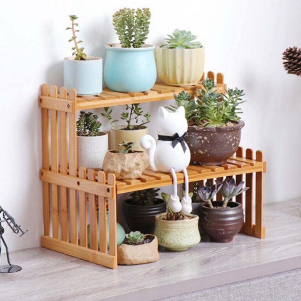 2 Tier Table Top Bamboo Plant Stand,Desktop Flower Shelf Rack Flower ...
