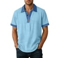 Annhoo Mens T-Shirts Short Sleeve Button Lapel Neck Color Block Loose ...