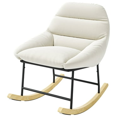 Homrest Mid-Century Modern Rocking Chair, Beige Cushion & Pillow, for ...