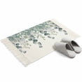 Bathroom Rug 2'x 3', Botanical Teal Woven Cotton Washable Rug with ...