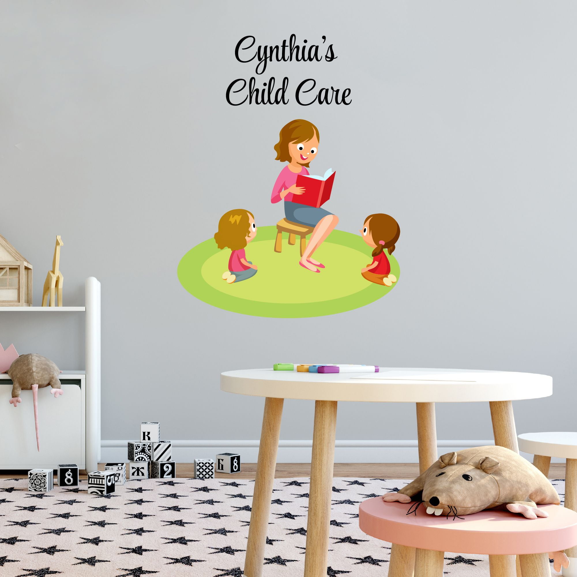 Personalized Name Day Care Wall Decal Teacher telling Story to her ...