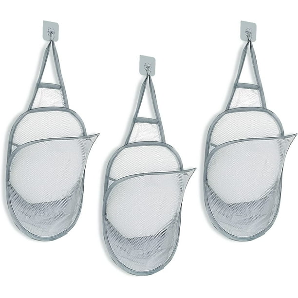 3 Pieces Hanging Laundry Hamper Foldable Mesh Hamper Dirty Cloth Basket ...