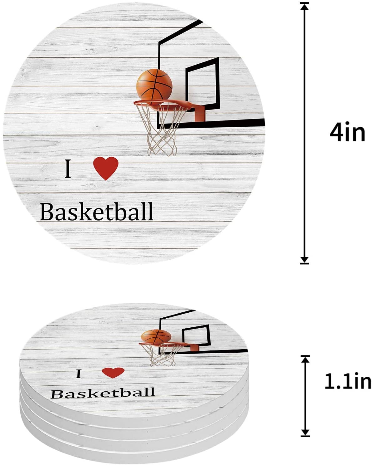 FMSHPON I Love Basketball Wooden Set of 6 Round Coaster for Drinks ...