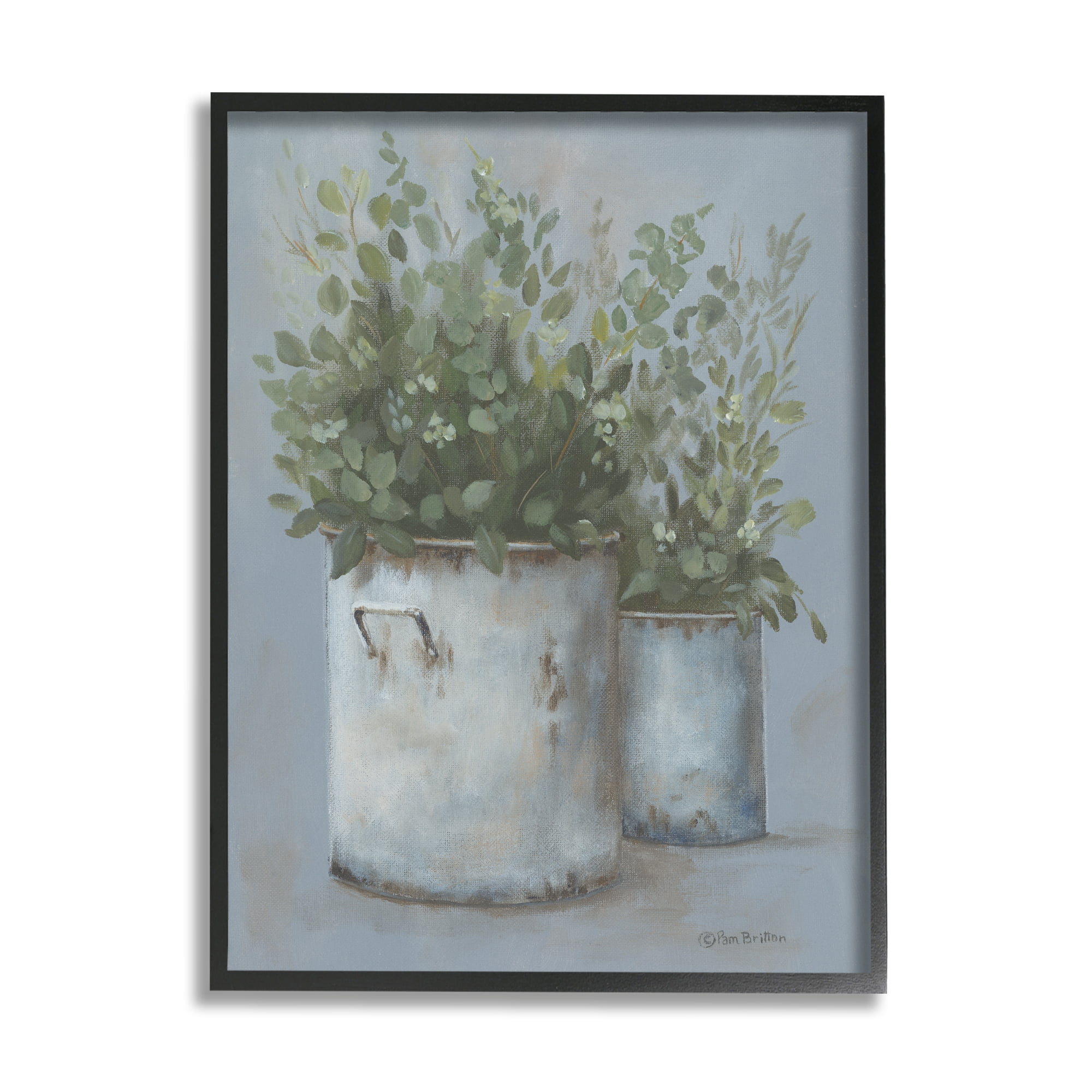 Stupell Rustic Country Potted Plants Botanical & Floral Painting Black ...