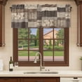 Brown Wood Stripes 2 Panels Kitchen Valance, Modern Geometric Patchwork ...