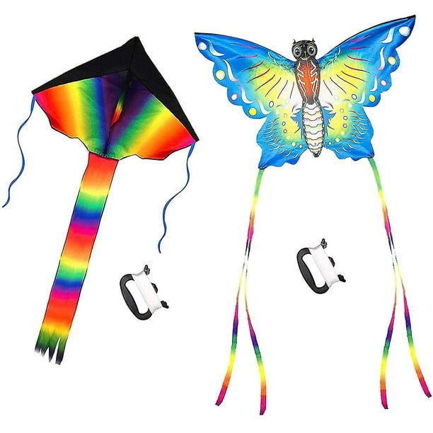 Pack Of 2 Kites Large Rainbow Delta Kite And Butterfly Kite, Beautiful ...