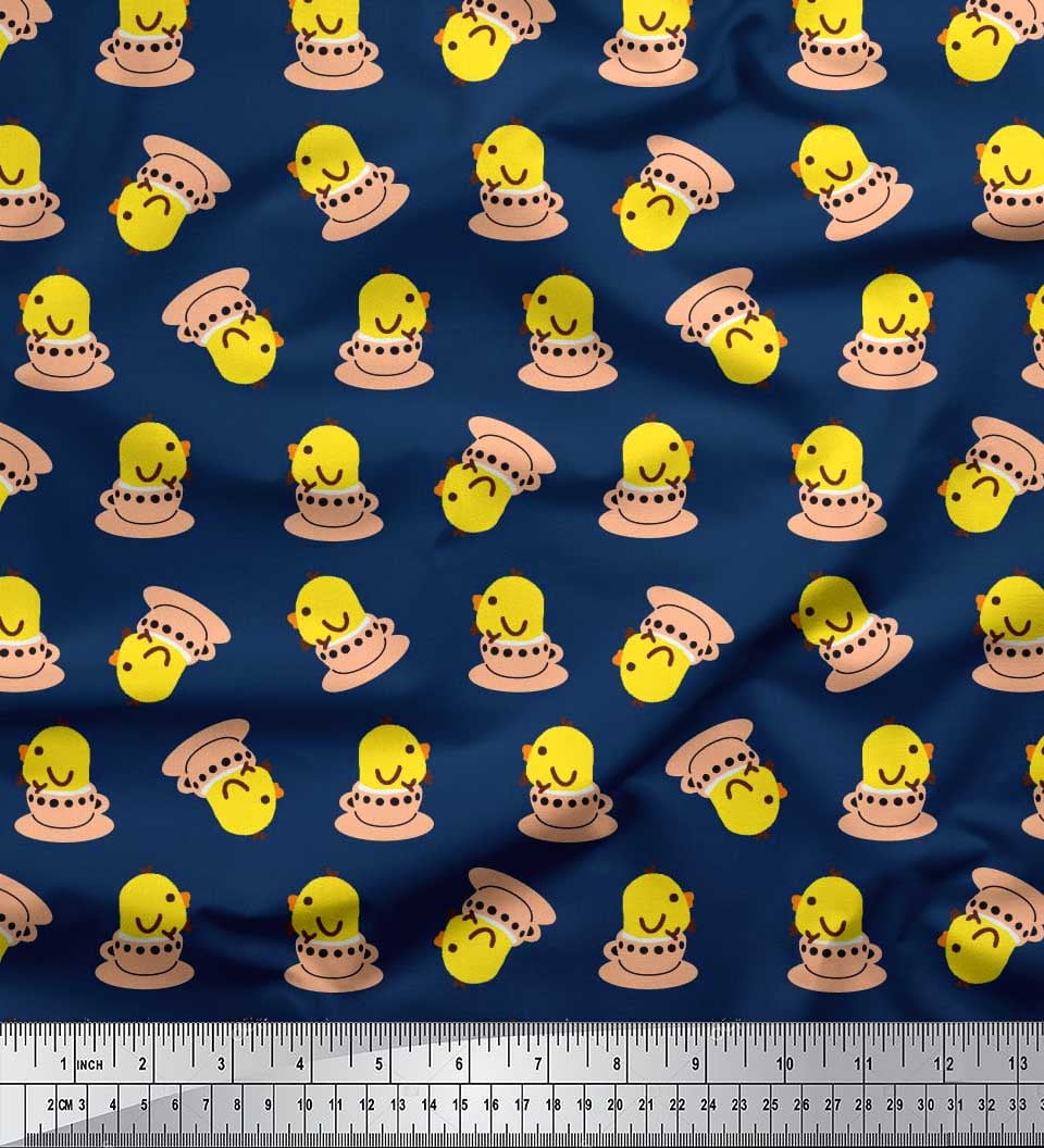 Soimoi Modal Satin Fabric Cup,Plate & Chick Cartoon Print Sewing Fabric ...