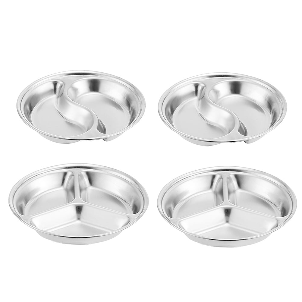 4pcs Stainless Steel Sauce Dish Snack Divided Plate Seasoning Dish Food ...