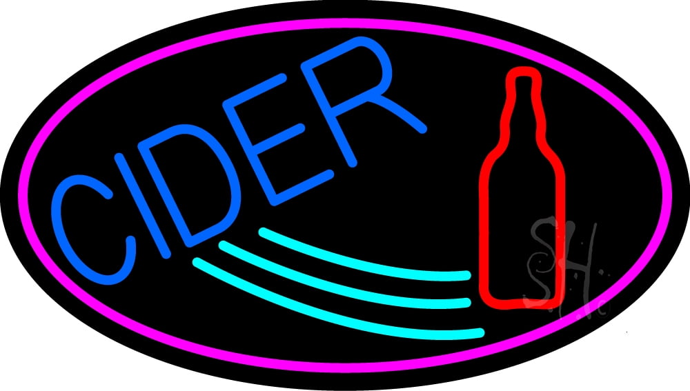 Blue Cider With Pink Oval LED Neon Sign 20 x 37 - inches, Black Square ...