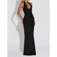Black Halter Neck Evening Gown With Beaded Bodice And Ruched Maxi Skirt ...