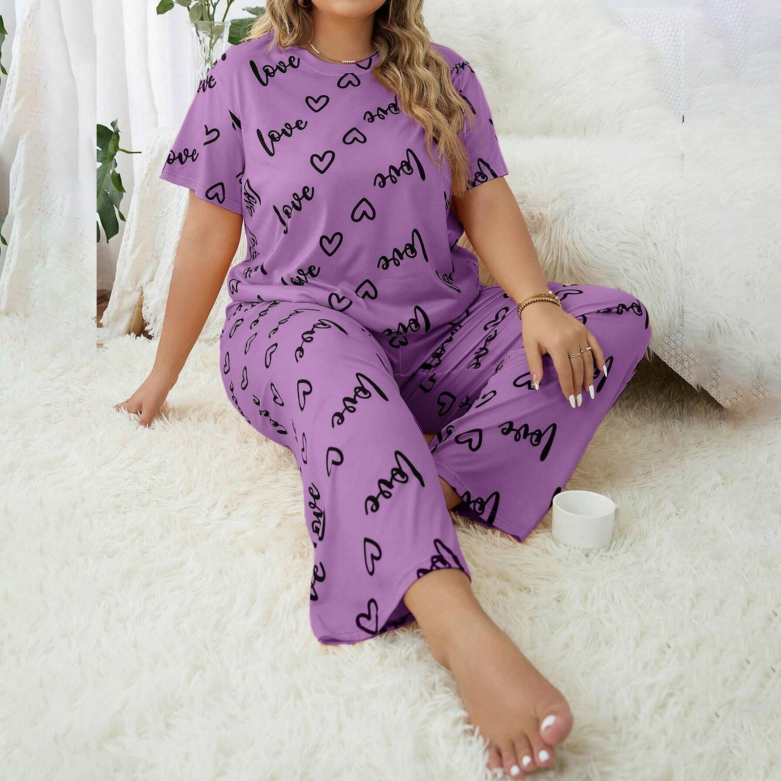 Click here for Plus Size Womens Pajama Set Printed Short Sleeve T... prices