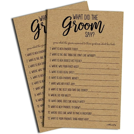 What Did the Groom Say Game - Kraft (50-Sheets) Rustic Bridal Wedding ...
