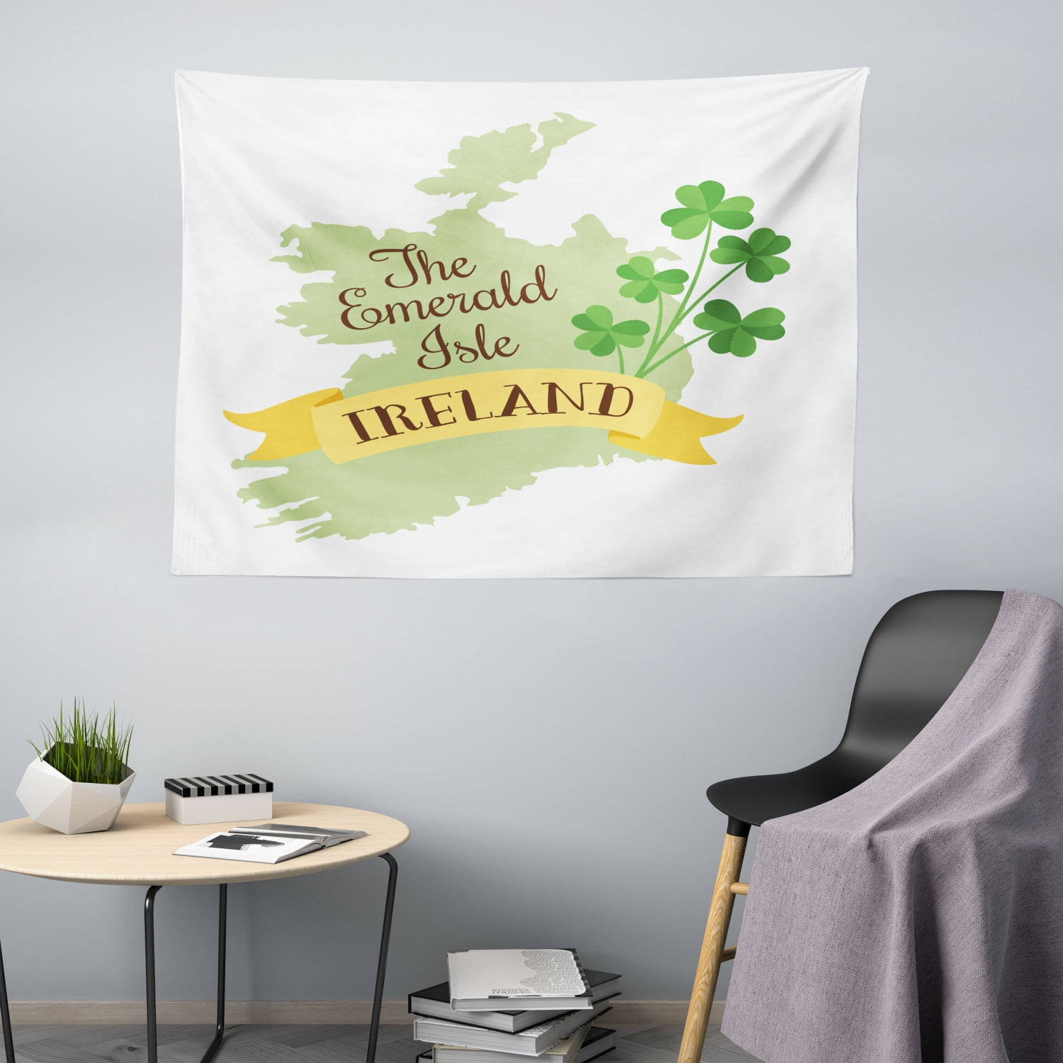 Ireland Map Tapestry, The Emerald Isle Cursive Calligraphy with ...