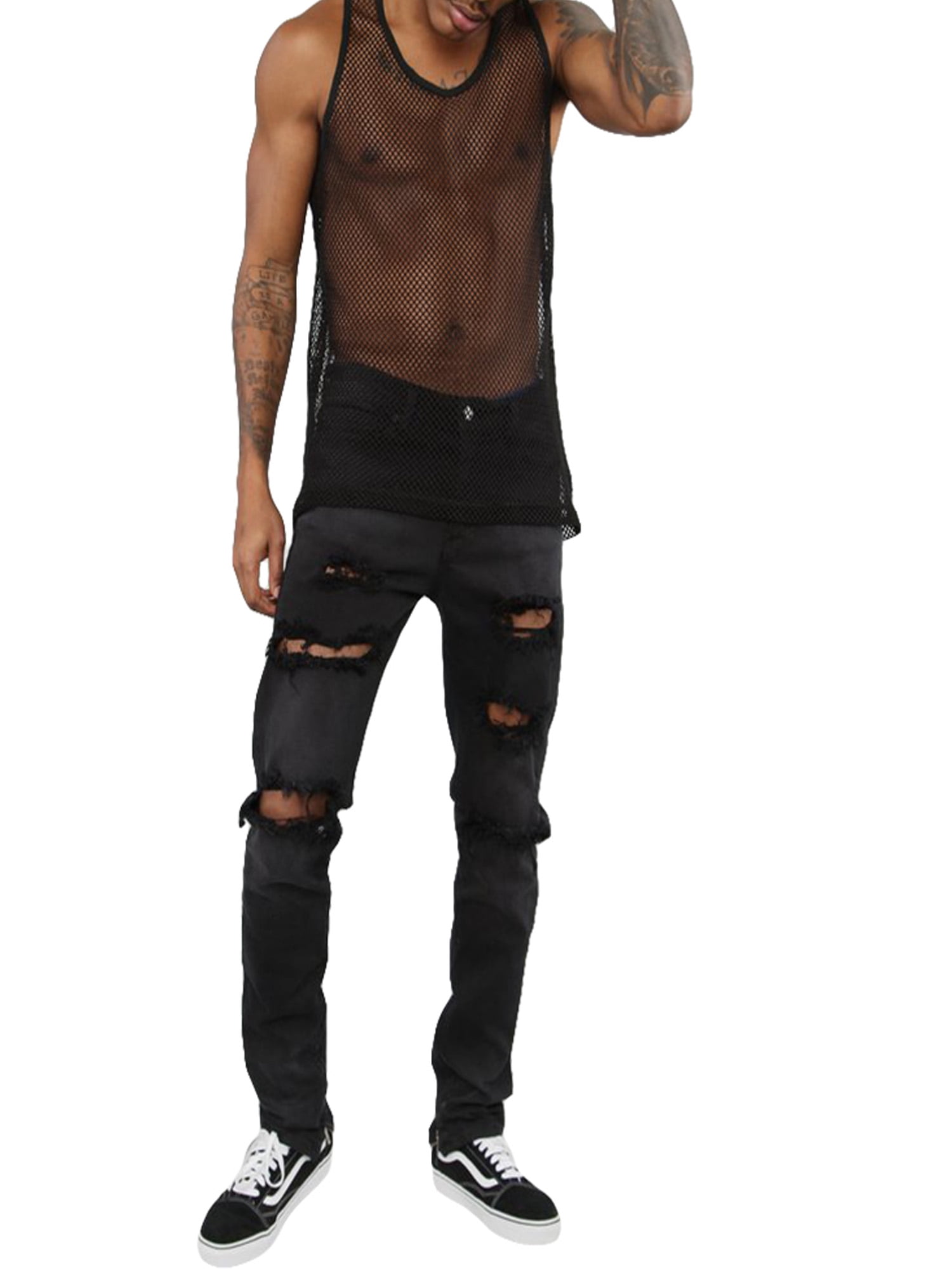 Men's Casual Mesh Perspective Vest Fishing Net Slim Fit Muscle ...
