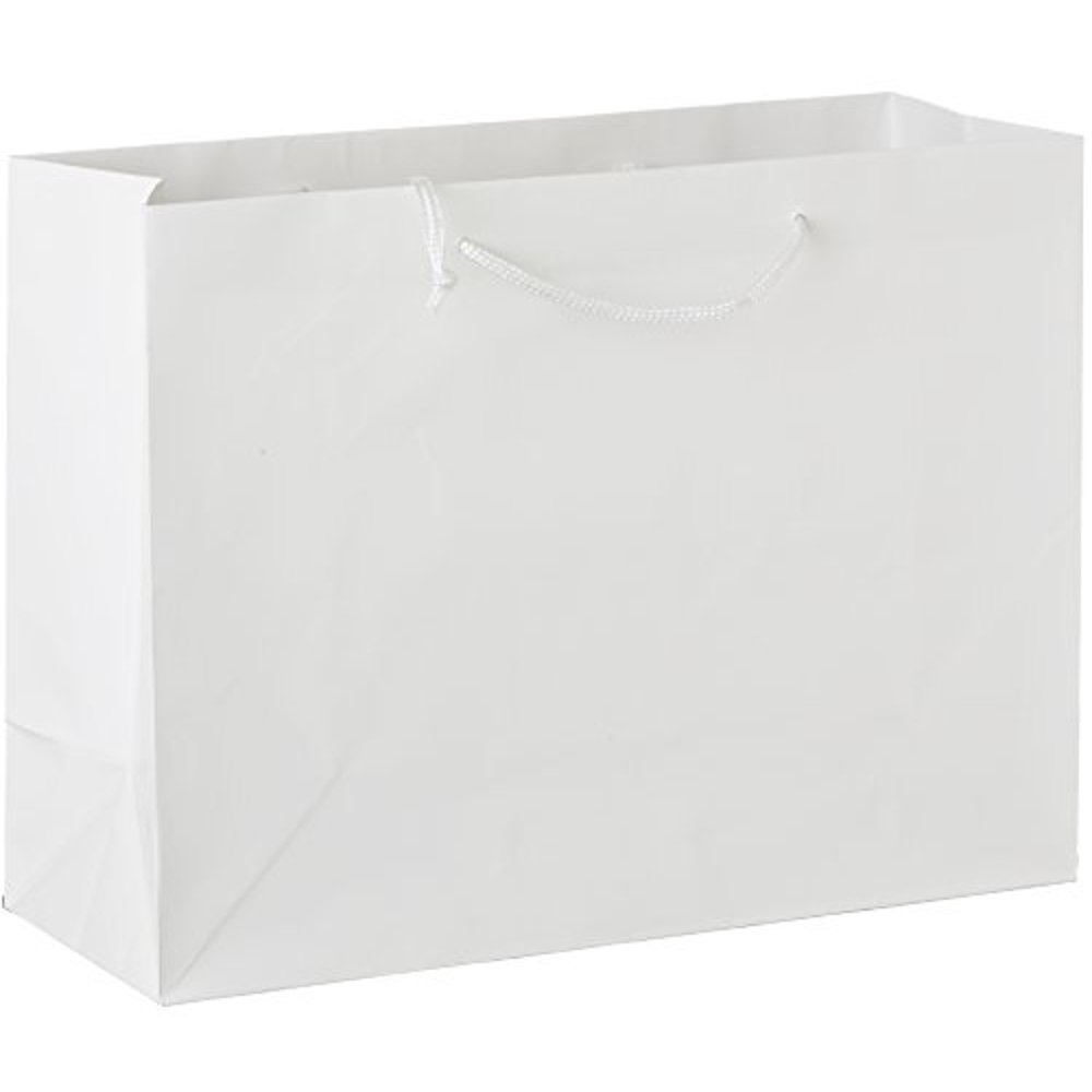 25 White Gloss Laminated Heavy Paper Tote Bag with Soft Cord Handle (16 ...