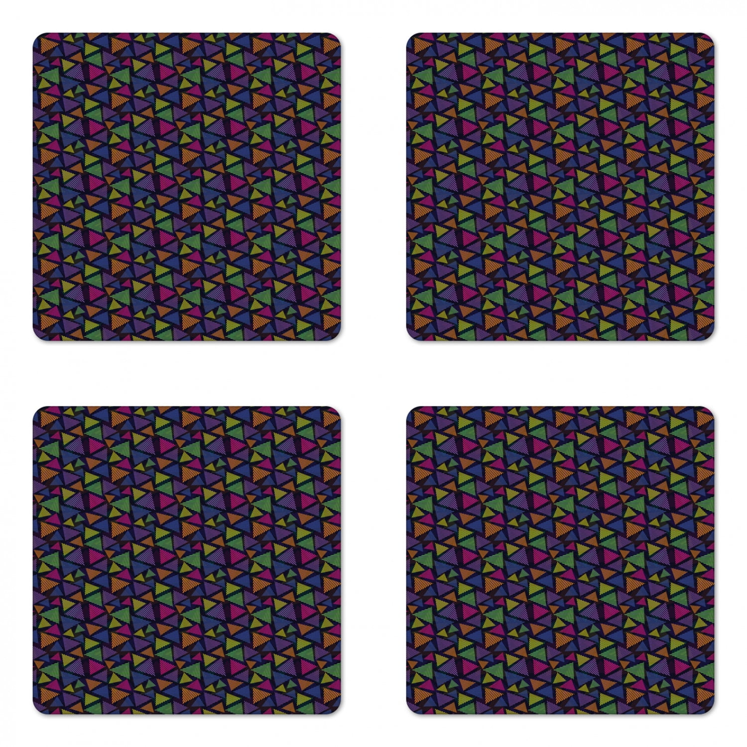 Colorful Coaster Set of 4, Pattern with Striped Triangle Shapes in ...