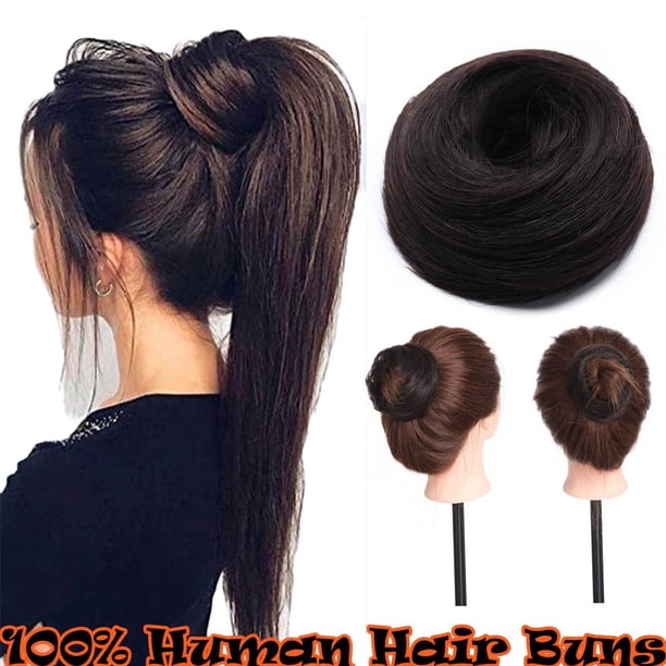 100% Human Hair Scrunchies Curly Messy Hair Bun Extensions Wedding Hair ...