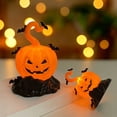 4" Spooky Halloween Glowing Pumpkin Light with Bats & Tombstone Base ...