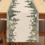 Winter Forest Reindeer Pine Tree Table Runner, Christmas Elk Watercolor ...