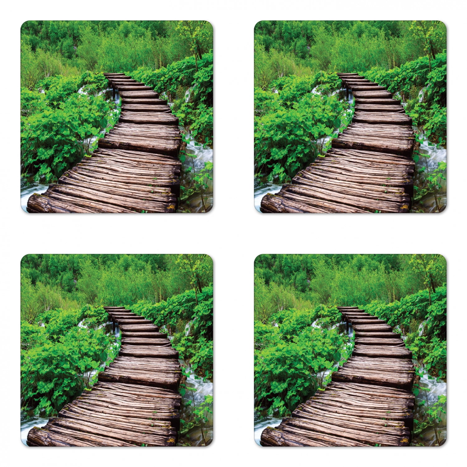 Forest Coaster Set of 4, Pathway in Pond over the Lake Natural Organic ...