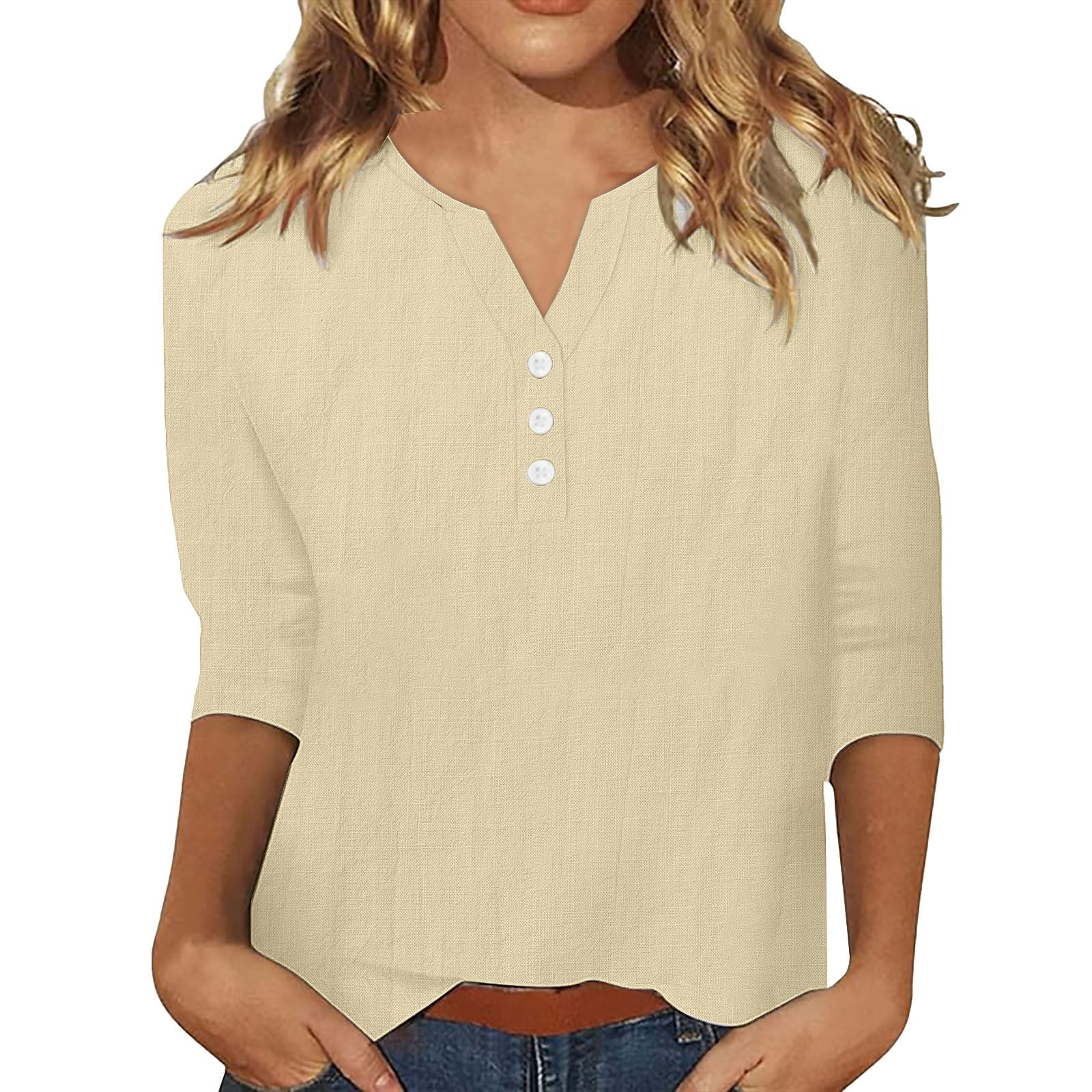 Click here for T-Shirts Womens Womens 3/4 Sleeve Cotton Linen Blo... prices
