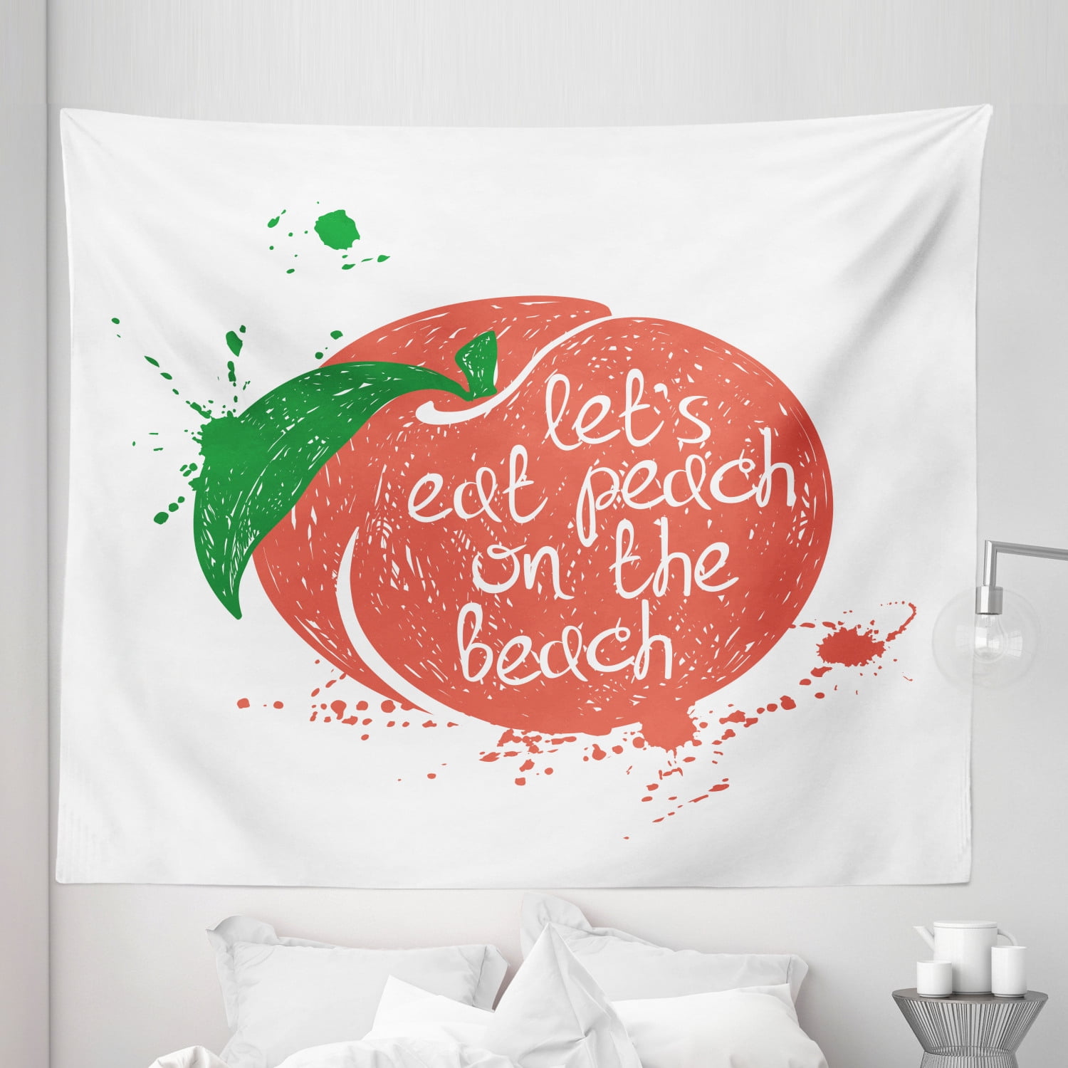 Peach Tapestry, Soft Fruit Design with Stem and Leaf Lets Eat Peach on ...