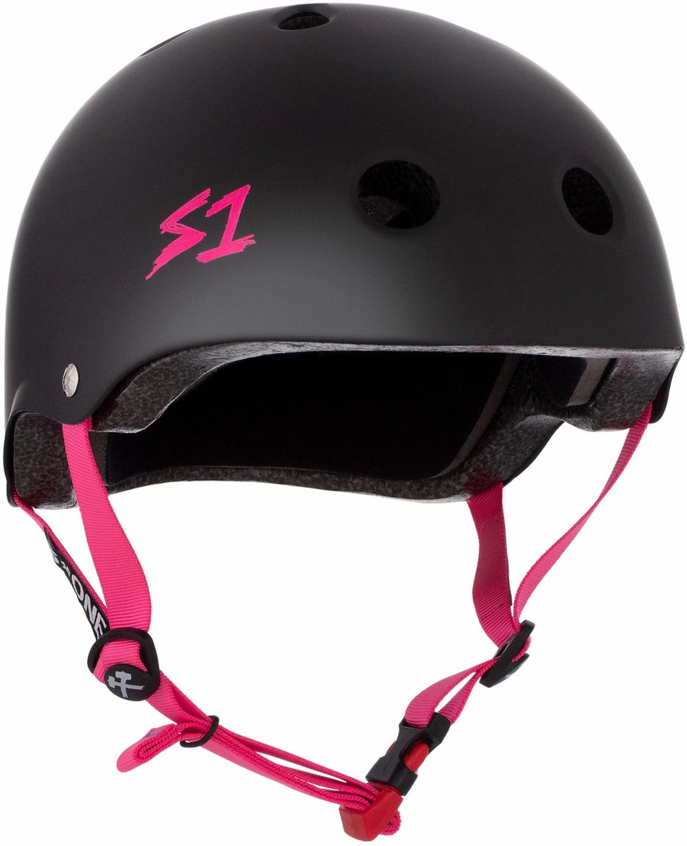 S1 Mini Lifer Helmet - Pink Helmet Posse Black Matte w/ Pink Straps ...