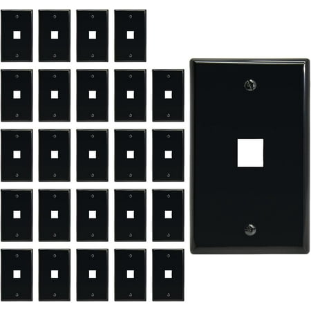 1 Port Keystone Jack Wall Plate with Smooth Face (25-Pack, Black ...