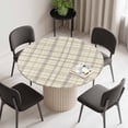 Beige Grid Gingham Round Fitted Table Cover Abstract Modern Minimalist ...