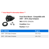 Front Strut Mount - Compatible with 2007 - 2015 Jeep Compass 2008 2009 ...