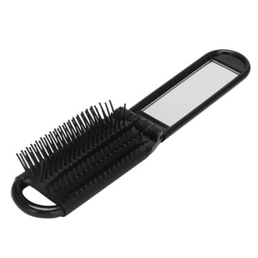 Portable Folding Hair Brush With Mirror Compact Travel Comb - Black (2 ...