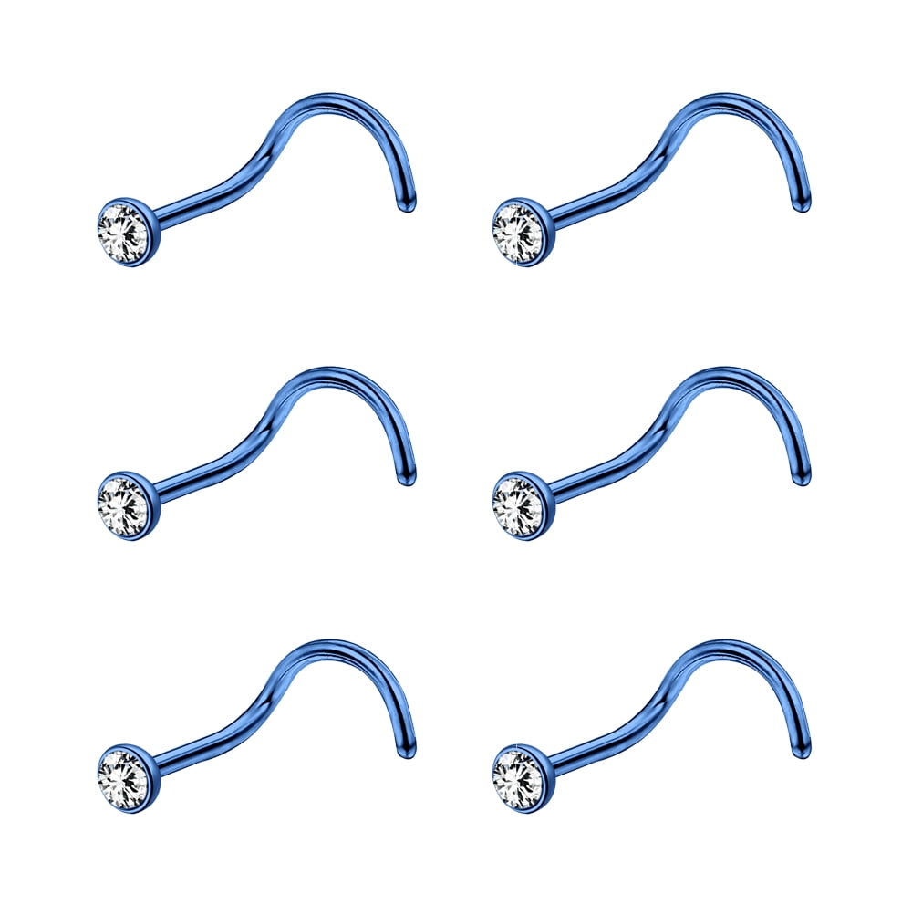 ZS 20g Crystal Nose Stud Piercing Nose Bone/L Shaped/Nose Screw Nostril ...