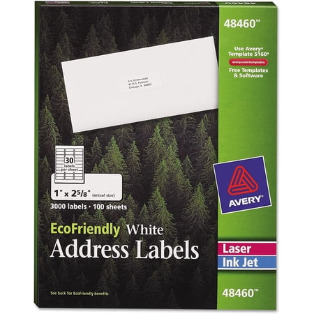 Avery White EcoFriendly Address Labels, 1 x 2.625 Inches, Box of 3000 ...