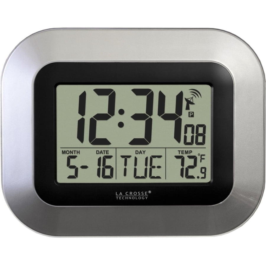WT-8005U-S Atomic Digital Wall Clock with Indoor Temperature and Date ...