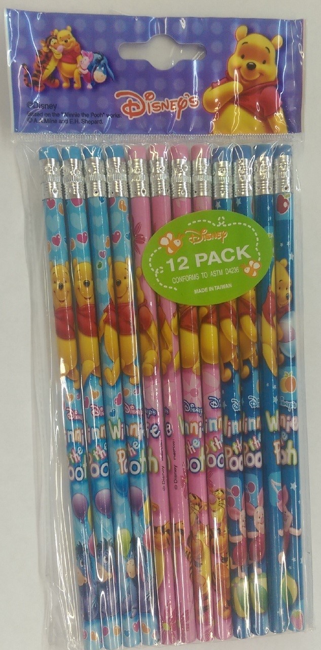 Winnie the Pooh & Friends Blue/Pink/Sky-blue Wooden Pencils Pack of 12 ...