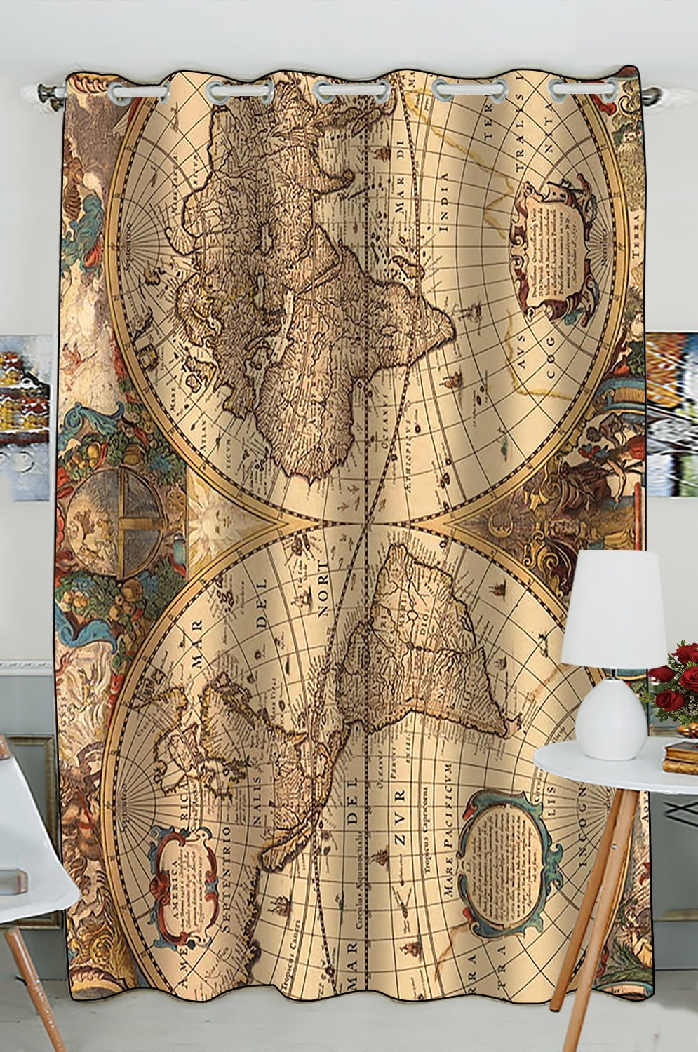GCKG World Map Window Curtain,Vintage Retro World Map Grommet Blackout ... GCKG World Map Window Curtain,Vintage Retro World Map Grommet Blackout ...