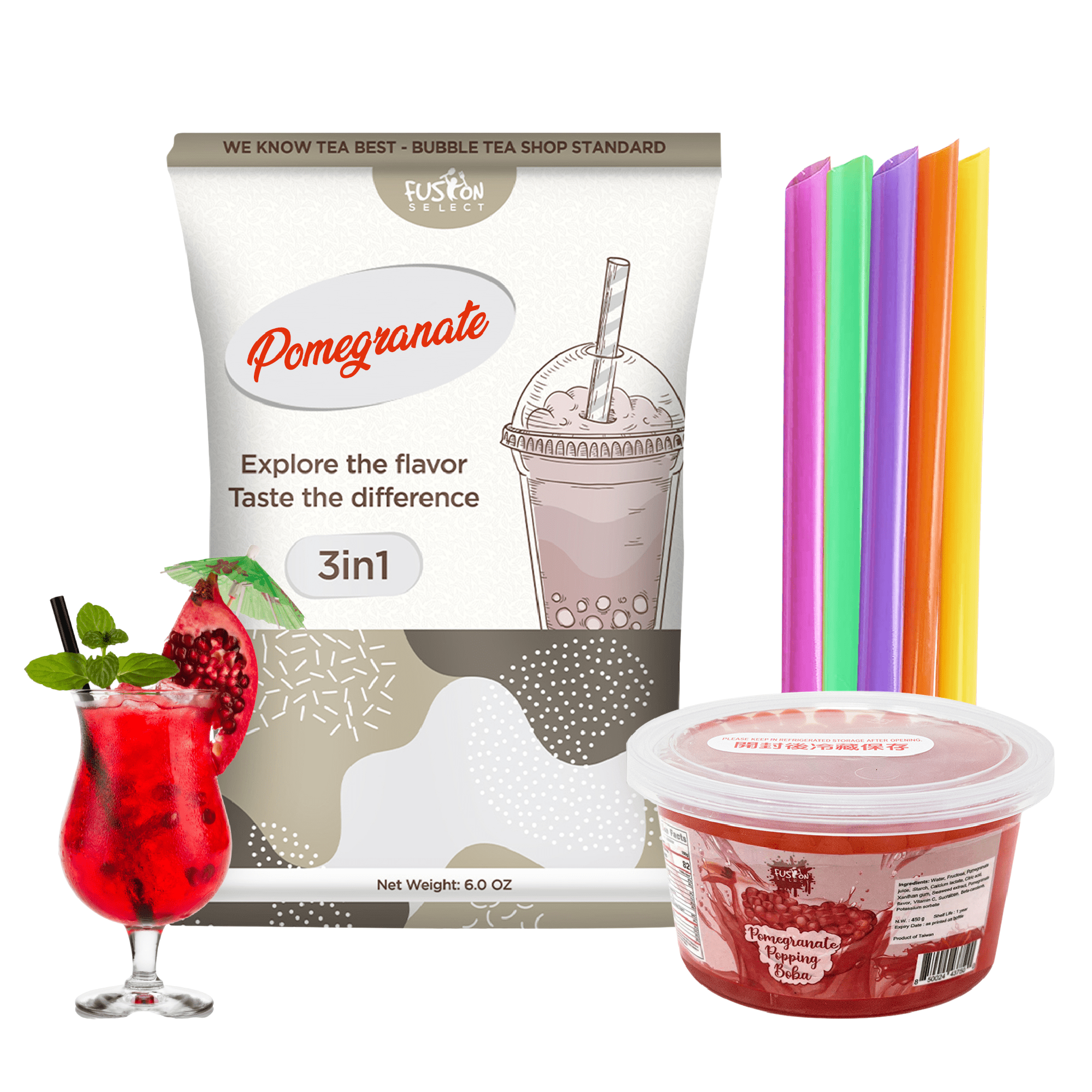 Fusion Select Ultimate Pomegranate Bubble Tea DIY Kit – 3-in-1 Bubble ...