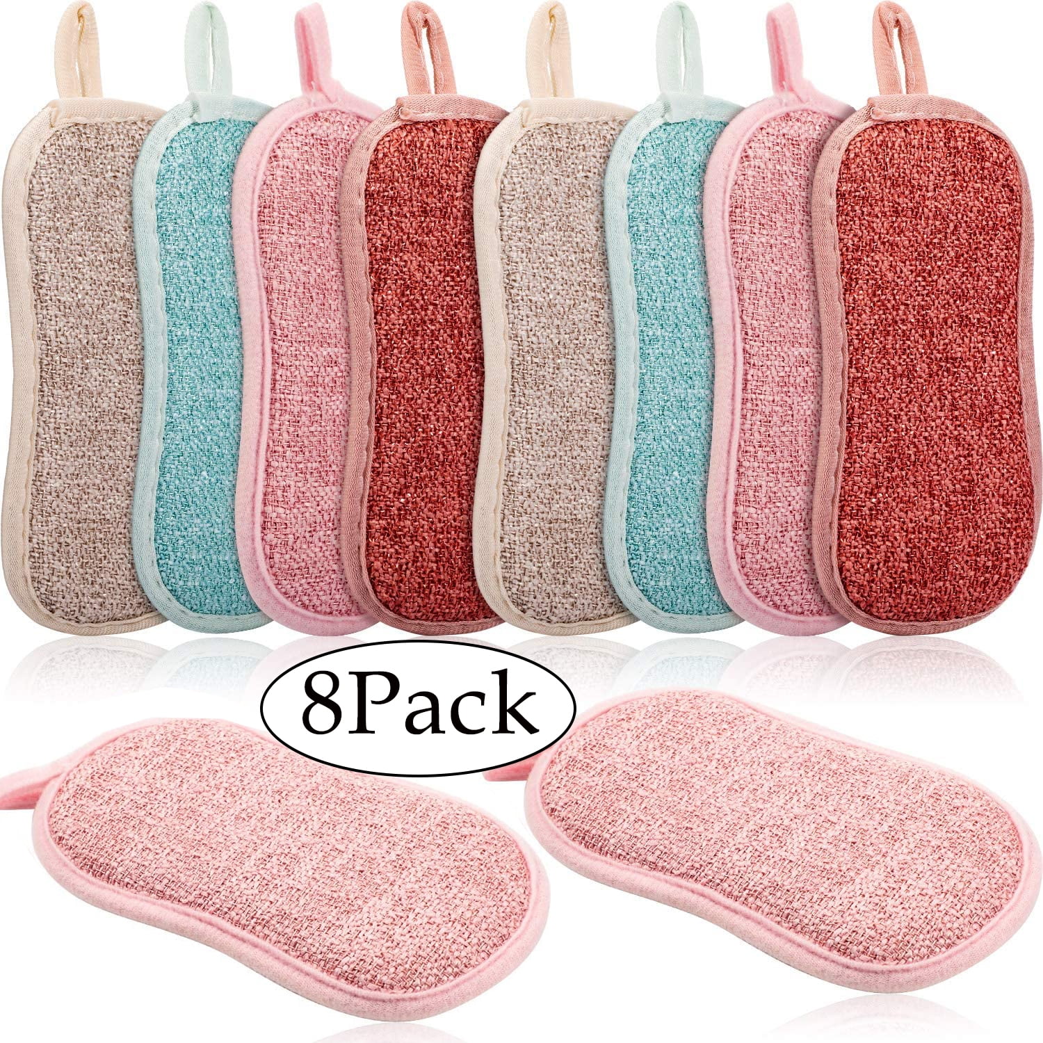 KEINXS 8 Pack Durable Scrub Scouring Sponge Pad,Non-Scratch Microfiber ...